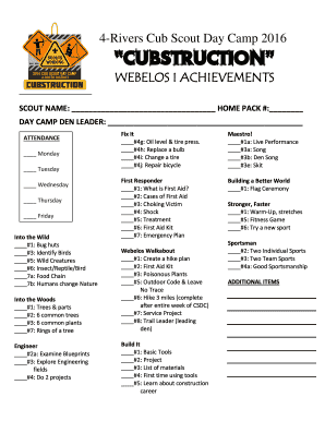 Fillable Online WEBELOS I ACHIEVEMENTS Fax Email Print - pdfFiller