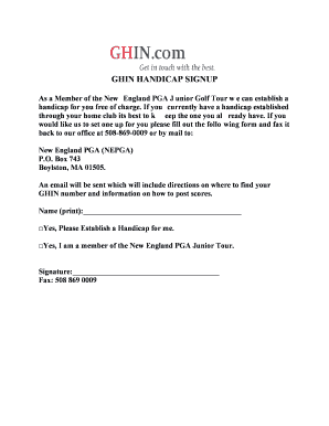 Fillable Online GHIN HANDICAP SIGNUP Fax Email Print - pdfFiller