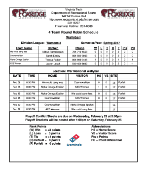4 Team Round Robin - Fill Online, Printable, Fillable, Blank | pdfFiller