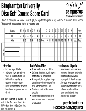 Fillable Online Disc Golf Course Score Card Fax Email Print - pdfFiller