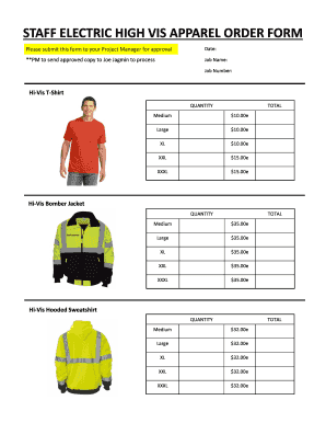 Fillable Online STAFF ELECTRIC HIGH VIS APPAREL ORDER FORM Fax Email ...