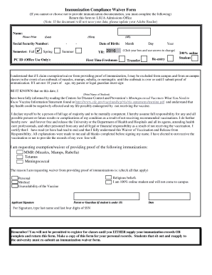 Fillable Online elearn lsua Immunization Compliance Waiver Form Fax Email Print - pdfFiller