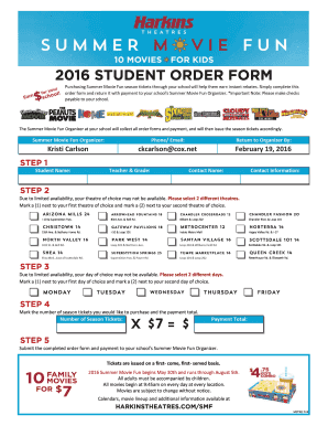 Fillable Online 2016 STUDENT ORDER FORM Fax Email Print - pdfFiller