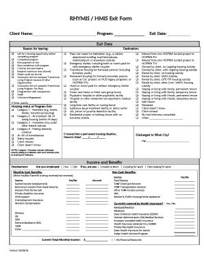 Fillable Online RHYMIS / HMIS Exit Form Fax Email Print - pdfFiller
