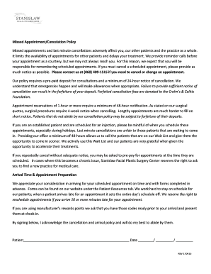 Fillable Online Missed Appointment/Cancelation Policy Fax Email Print ...