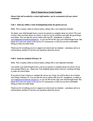 Fillable Online 2016-17 School Survey Script Template Fax Email Print ...