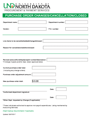 Fillable Online PURCHASE ORDER CHANGES/CANCELLATION/CLOSED Fax Email ...