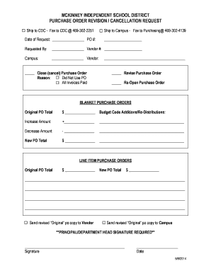 Fillable Online PURCHASE ORDER REVISION / CANCELLATION REQUEST Fax ...