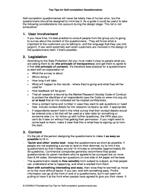 Fillable Online Top Tips for Self-completion Questionnaires Fax Email ...