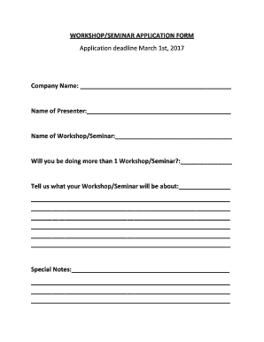 Fillable Online WORKSHOP/SEMINAR APPLICATION FORM Fax Email Print ...