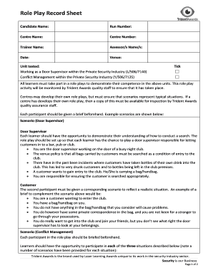 Fillable Online Role Play Record Sheet Fax Email Print - pdfFiller