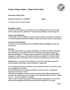 Fillable Online Crowan Primary School School Visitor Policy Fax Email ...