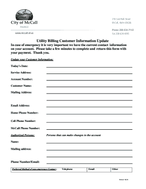 Fillable Online Utility Billing Customer Information Update Fax Email Print - pdfFiller