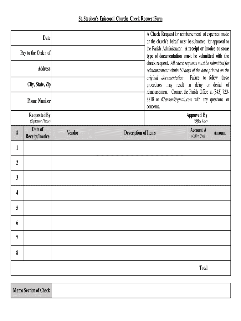 Fillable Online Stephens Episcopal Church: Check Request Form Fax Email ...