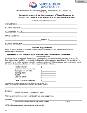 Fillable Online Request for Approval for Reimbursement of Travel ...
