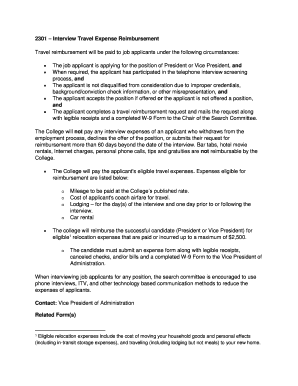 Fillable Online 2301 Interview Travel Expense Reimbursement Fax Email ...