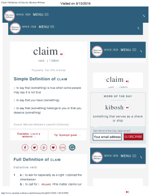 Fillable Online Claim Definition of Claim by Merriam-Webster Fax Email ...