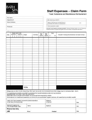 Fillable Online Staff Expenses Claim Form Fax Email Print - pdfFiller