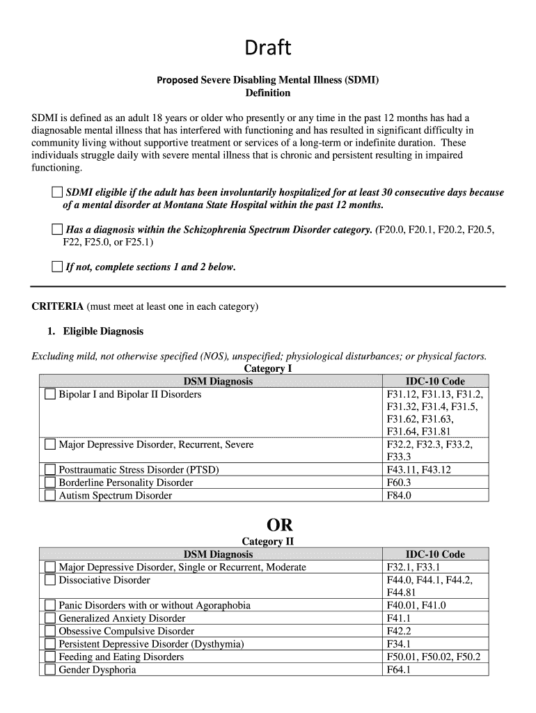 Fillable Online Proposed Severe Disabling Mental Illness (SDMI) Fax ...