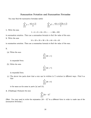 Fillable Online Summation Notation and Summation Formulas Fax Email ...