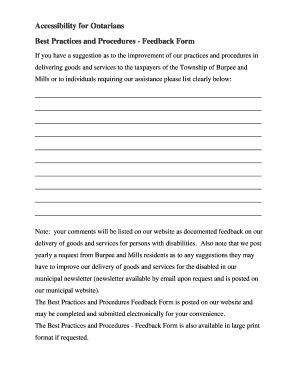 Fillable Online Best Practices and Procedures - Feedback Form Fax Email ...