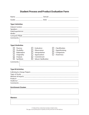 Fillable Online Student Process and Product Evaluation Form Fax Email ...