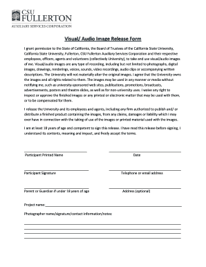 Fillable Online Visual/ Audio Image Release Form Fax Email Print ...