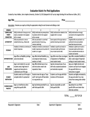 Fillable Online Evaluation Rubric For iPad Applications Fax Email Print ...