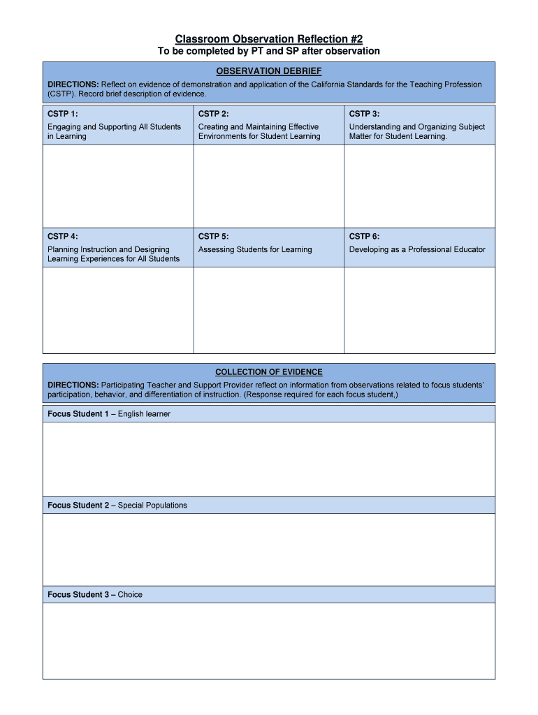 Fillable Online Classroom Observation Reflection #2 Fax Email Print ...