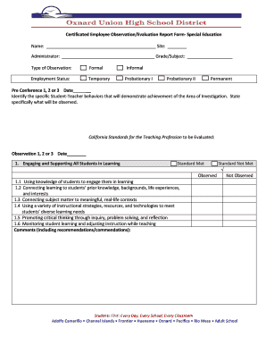 Fillable Online Certificated Employee Observation/Evaluation Report ...