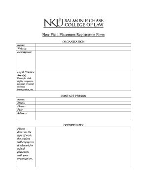Fillable Online New Field Placement Registration Form Fax Email Print ...
