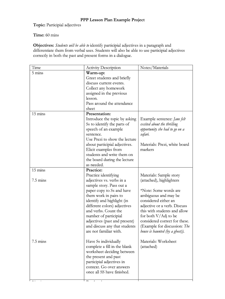Fillable Online PPP Lesson Plan Example Project Fax Email Print - pdfFiller