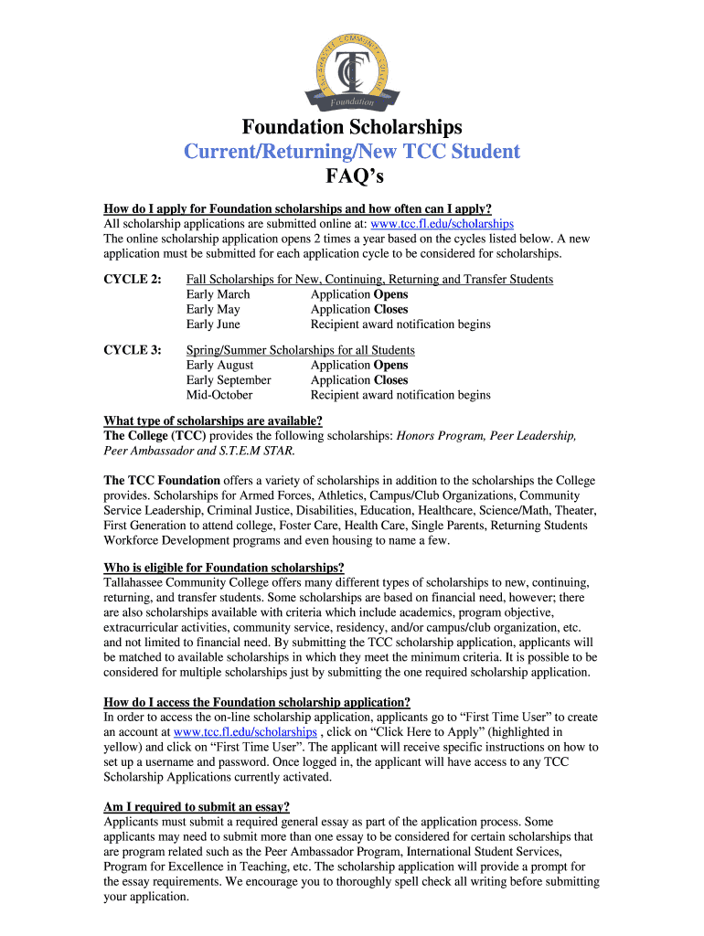 Fillable Online Current/Returning/New TCC Student Fax Email Print ...