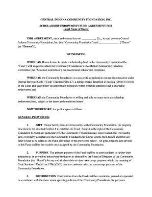 Fillable Online SCHOLARSHIP ENDOWMENT FUND AGREEMENT FOR Fax Email ...