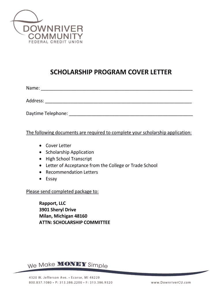 Fillable Online SCHOLARSHIP PROGRAM COVER LETTER Fax Email Print ...