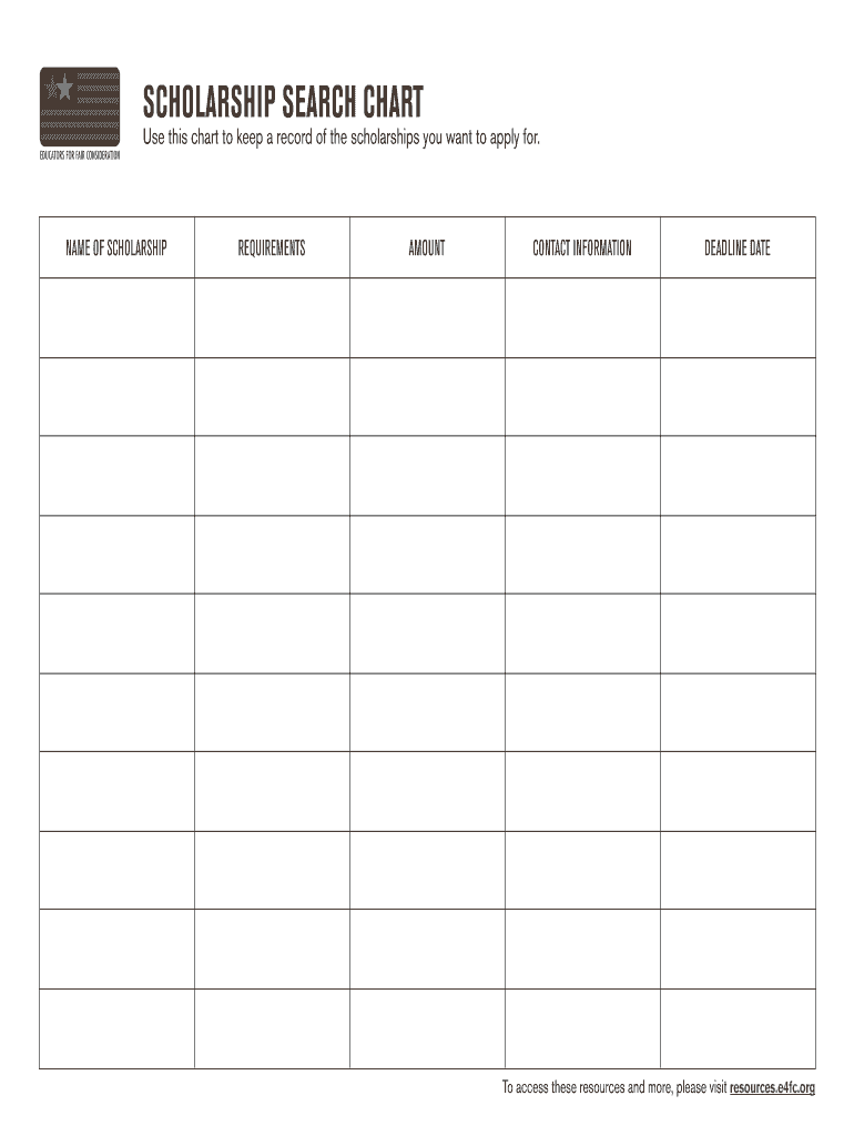 Fillable Online SCHOLARSHIP SEARCH CHART Fax Email Print - pdfFiller