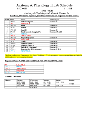 Fillable Online Anatomy & Physiology II Lab Schedule Fax Email Print ...