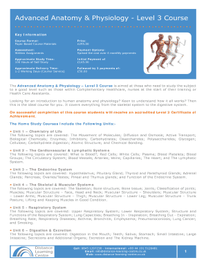 Fillable Online Advanced Anatomy & Physiology - Level 3 Course Fax ...