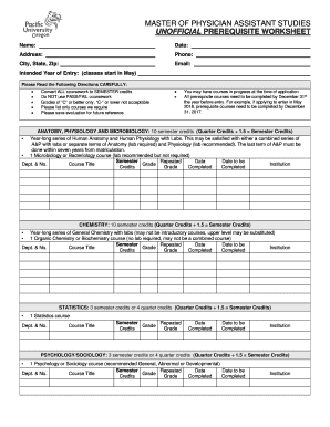 Fillable Online UNOFFICIAL PREREQUISITE WORKSHEET Fax Email Print ...