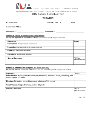 Fillable Online 2017 Audition Evaluation Form Fax Email Print - pdfFiller