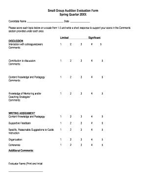 Fillable Online Small Group Audition Evaluation Form Fax Email Print ...