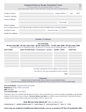 Fillable Online Classical Dance Studio Enrolment Form Fax Email Print ...
