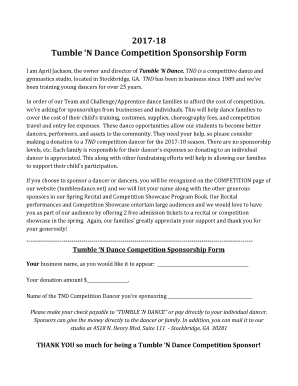 Fillable Online Tumble N Dance Competition Sponsorship Form Fax Email ...