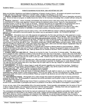 Fillable Online BEGINNER RULES/REGULATIONS/POLICY FORM Fax Email Print ...