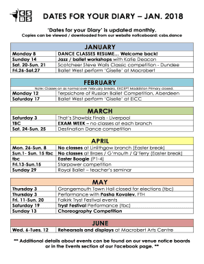 Fillable Online DATES FOR YOUR DIARY JAN Fax Email Print - pdfFiller