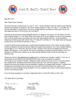 Fillable Online Beatty Talent Show Fax Email Print - pdfFiller