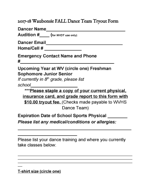 Fillable Online 2017-18 Waubonsie FALL Dance Team Tryout Form Fax Email ...