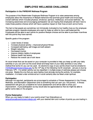 Fillable Online EMPLOYEE WELLNESS CHALLENGE Fax Email Print - pdfFiller