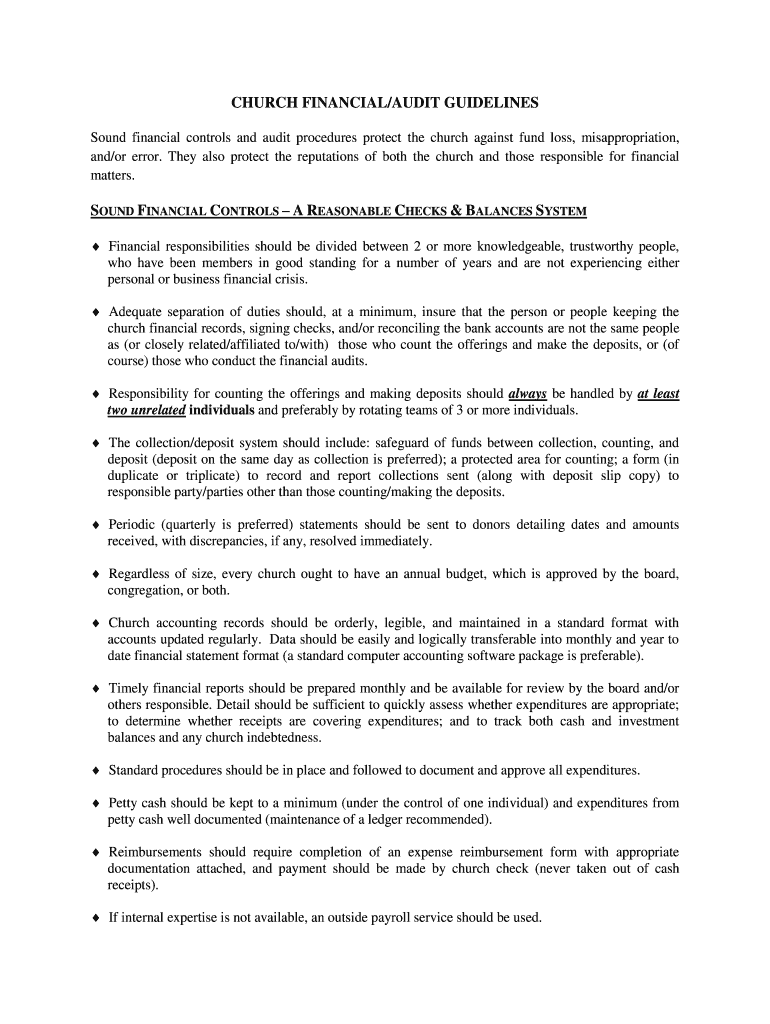 Fillable Online CHURCH FINANCIAL/AUDIT GUIDELINES Fax Email Print ...