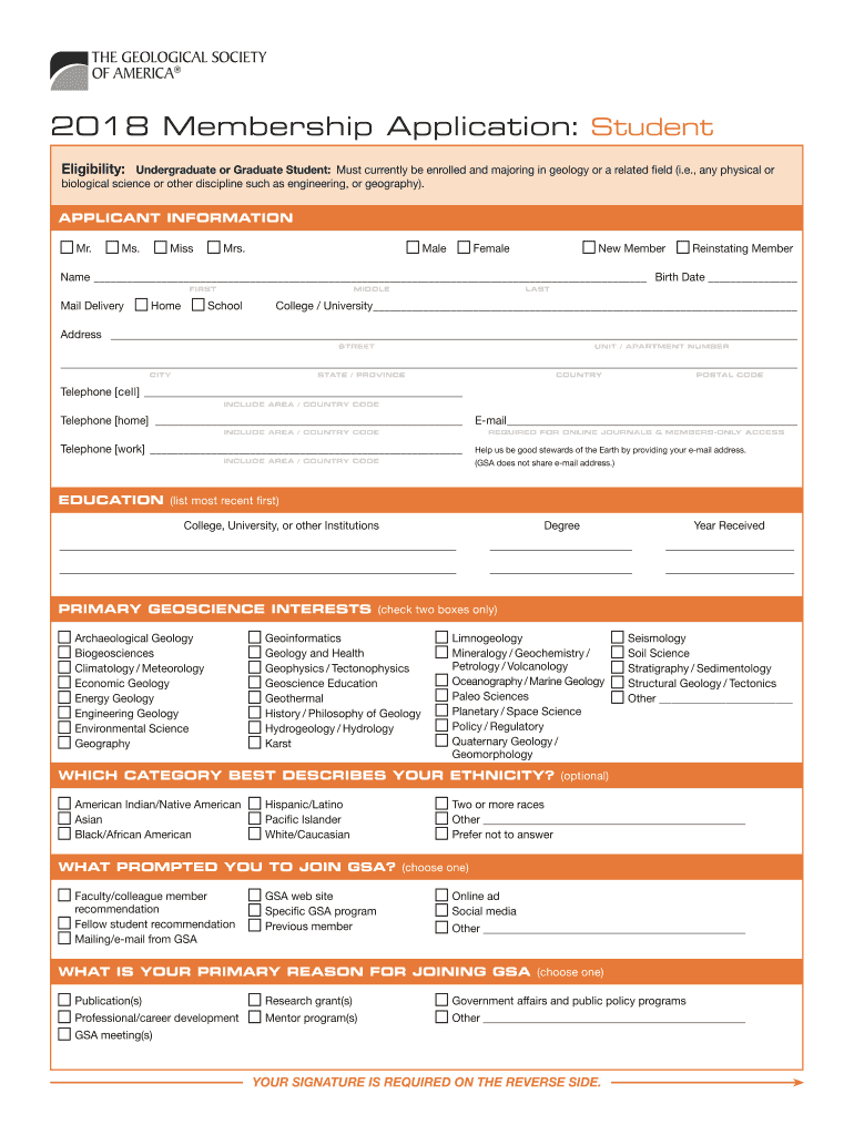 Fillable Online 2018 Membership Application:Student Fax Email Print ...